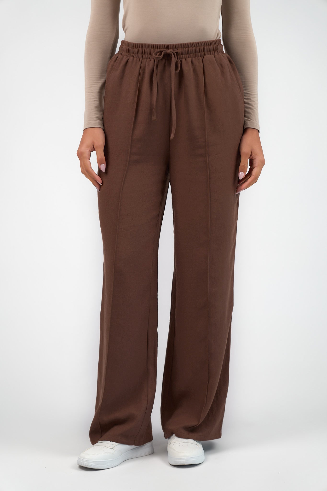 FARES Pressed Crease Wide Leg Pants Brown | Wide Leg Pants for Women
